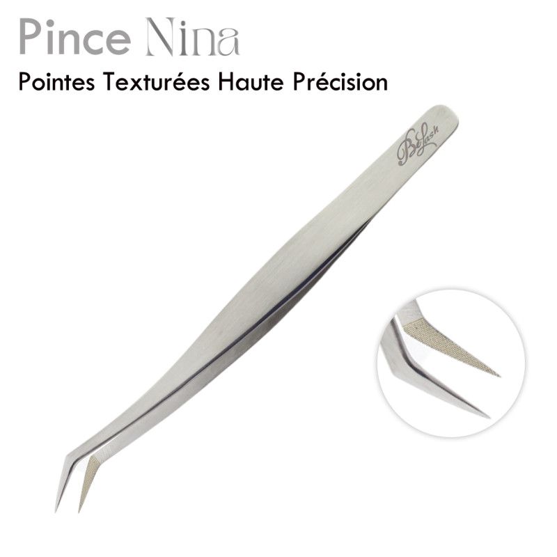 Pince Nina pour Extension de Cils Volume Russe avec: Pointes texturées